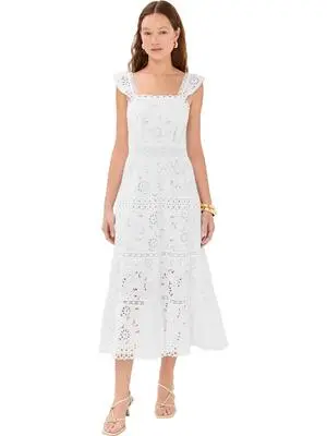 Temptation Positano Embroidered Eyelet Midi Dress - White