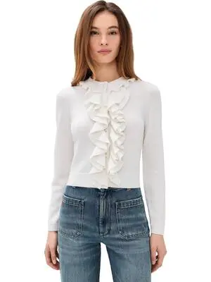 Alice + Olivia Dollie Ruffle Trim Cardigan - Soft White
