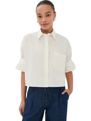 TWP Striped Cropped Shirt - White Multi