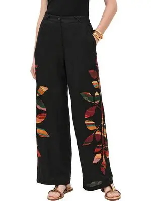 Carolina K Sam Embroidered Linen Pants - Black