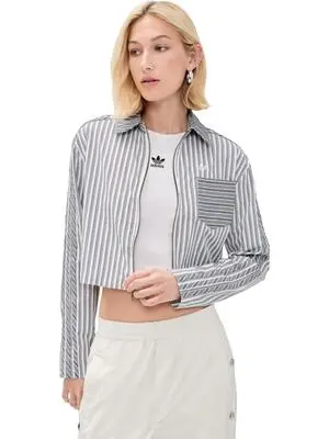 Adidas Stripe Crop Zip-up Shirt - Grey Three/utility Black