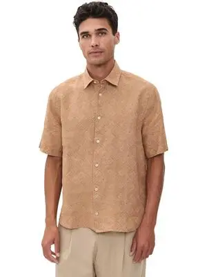 Frescobol Carioca Castro Linen Angra Madeira Print Shirt - Copper