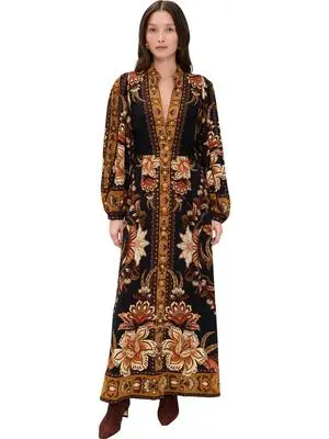 Farm Rio Floral Print Maxi Dress - Majestic Garden Black