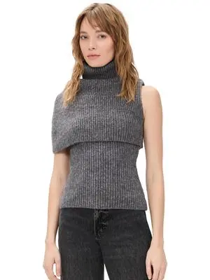 Line & Dot Theron Turtleneck Sleeveless Top - Grey