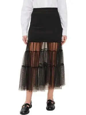 Sea Solid Knit Tulle Skirt - Black