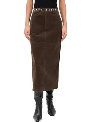 BAILEY ROSE Faux Suede Skirt - Chocolate