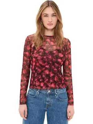 NEVER FULLY DRESSED Cherry Print Mesh Top - Red