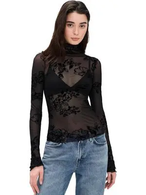 Free People Floral Burnout Velvet Top - Black