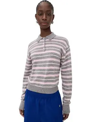 Guest In Residence Striped Cashmere Polo - Heather Grey Combo