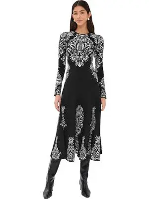 Ulla Johnson Callista Floral Knit Midi Dress - Noir