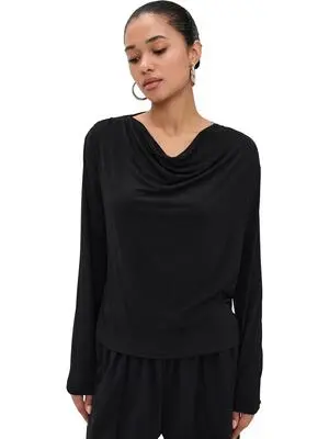 Vince Long Sleeve Cowl Neck Top - Black