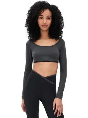 Strut This Cropped Scoop-neck Activewear Top - Charcoal Heather/black
