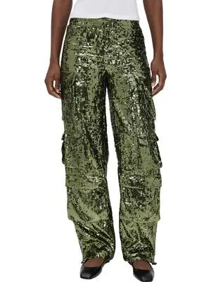 Alice + Olivia Olympia Mr Sequin Baggy Cargo Pants - Dark Olive