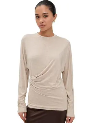 Vince Fixed Drape Long Sleeve Crew Tee - H Cream Oat