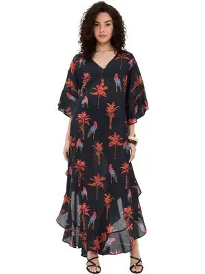 CONIGLIO PALM BEACH Marjorie Maxi Caftan - Palm Forest Black