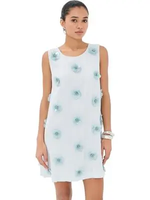 La Vie Style House 3d Floral Applique Mini A-line Dress - Baby Blue