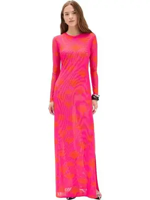 Eywasouls Malibu Scarlet Leaf Print Maxi Dress - Fuchsia Frenzy