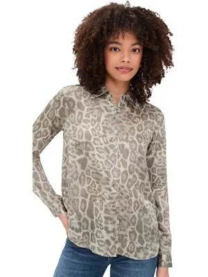 L'Agence Tyler Long Sleeve Blouse - Grey Patch Leopard