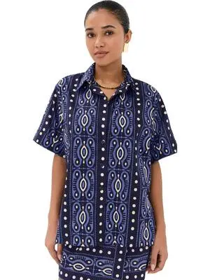 Johanna Ortiz Salty Promises Cotton Shirt - Navy/ecru