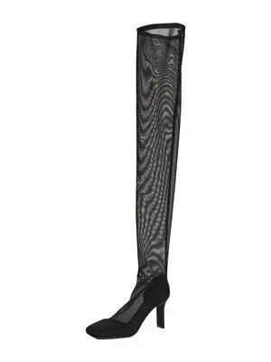 COURREGES Square Toe Mesh Thigh High Boots