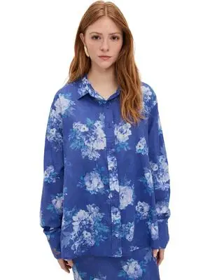 CONIGLIO PALM BEACH Classic Floral Print Button-down Shirt - Brushstroke Floral Misty Blue