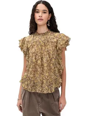 Isabel Marant Daliyane Floral Print Top - Khaki