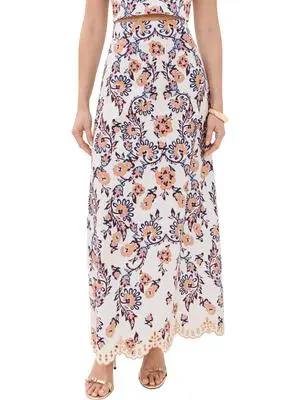 Figue Floral Print Poplin Skirt - Ibiza Floral Biscotti Beige