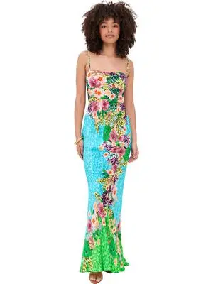 Saloni Renee Long Dress - Plumeria Trellis Plmt