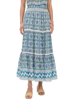 Bell Marni Printed Maxi Skirt - Blue Yellow Moitf