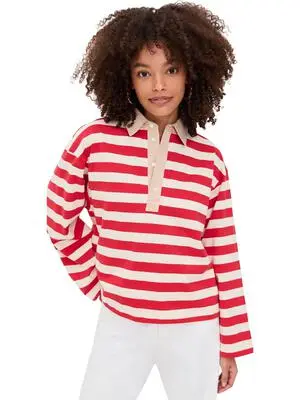 STATE & LAKE Striped Jersey Polo Red/ivory