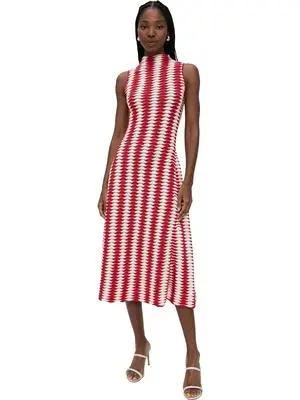 DE LORETA Montebello Midi Dress - Red/white