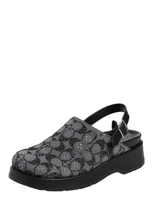 COACH Sculpted Crystal Signature Jacquard Clogs - Black