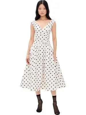 SELF-PORTRAIT Polka Dot Cotton Midi Dress - Cream