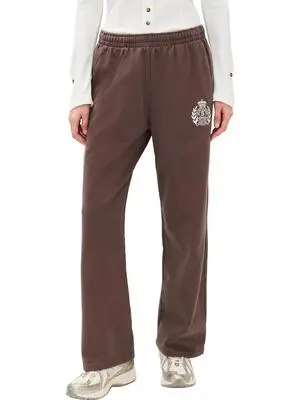 SPORTY & RICH Ny Crest Embroidered Wide Leg Sweatpants - Chocolate