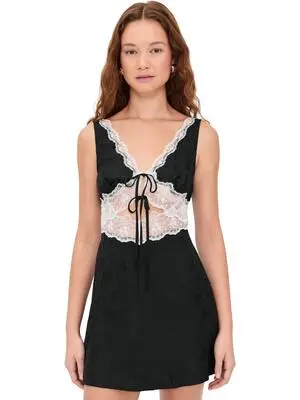 For Love & Lemons Jacquard Mini Slip Dress - Black