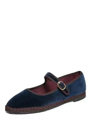 FLABELUS Velvet Mary Jane Flats - Navy