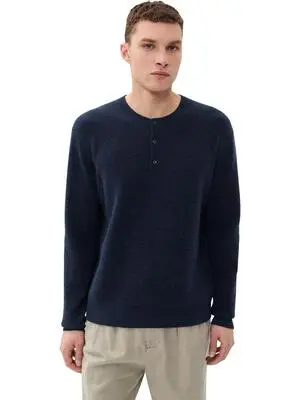 THE ELDER STATESMAN Waffle Thermal Cashmere Henley - Twilight