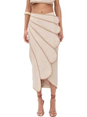 Azulu Sango Scalloped Linen Skirt - Latte