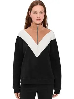 The Great. Colorblock Plush Chalet Sweatshirt - Almost Black