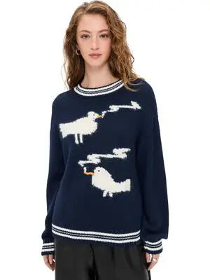 MOTHER Oversized Bird Graphic Sweater - Stoned Birds