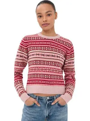 Daughter Fair Isle Shrunken Crew Neck Sweater - Pale Pink Base