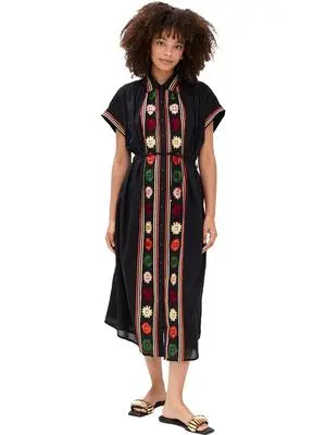 Carolina K Valerie Embroidered Cotton Caftan - Black
