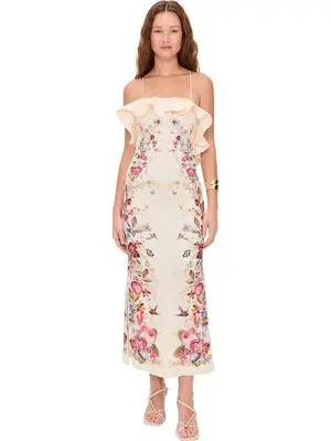 Zimmermann Patience Frill Linen Midi Dress - Vanilla Floral