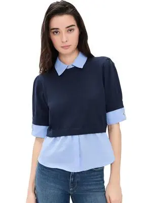 Cinq À Sept Capucine Collared Top - Navy/rain Cloud