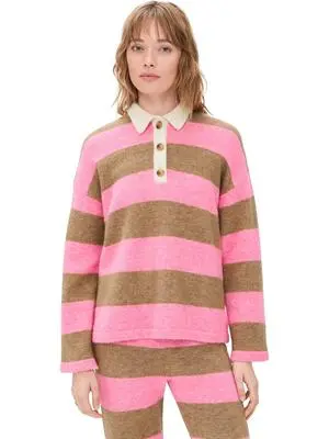 Faherty Brand Striped Alpaca Blend Polo - Pink Spritz