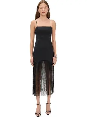 FLEUR DU MAL Satin Fringe Maxi Dress - Black