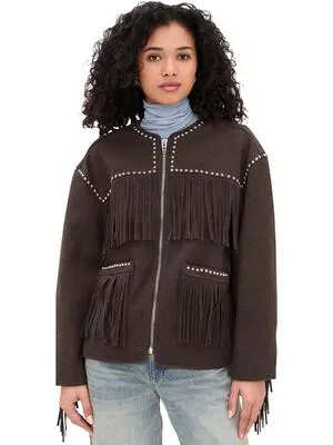 Blanknyc Faux Suede Fringe Benefits Jacket - Brown