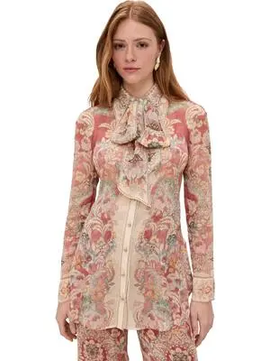 Zimmermann Rebellion Pussybow Shirt - Rust Floral