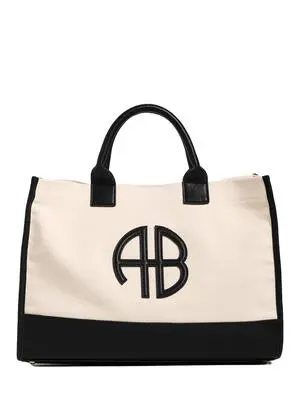 ANINE BING Medium Lara Tote - Natural Canvas W/ Black