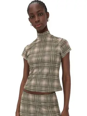ANOTHER GIRL Plaid Mesh High Neck Top